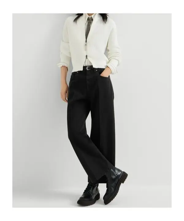 Brunello Cucinelli Dyed Denim Contemporary Square Trousers With Monili