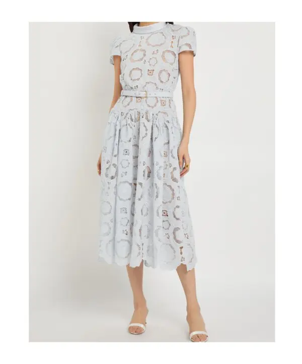 SELF-PORTRAIT Belted Floral Lace Midi Dress