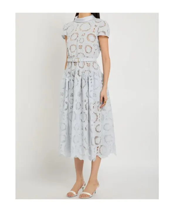 SELF-PORTRAIT Belted Floral Lace Midi Dress