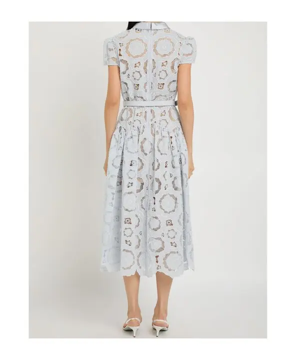 SELF-PORTRAIT Belted Floral Lace Midi Dress