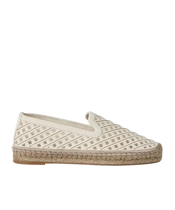 Brunello Cucinelli Cotton And Suede Espadrilles With Precious Net Detailing - Ivory