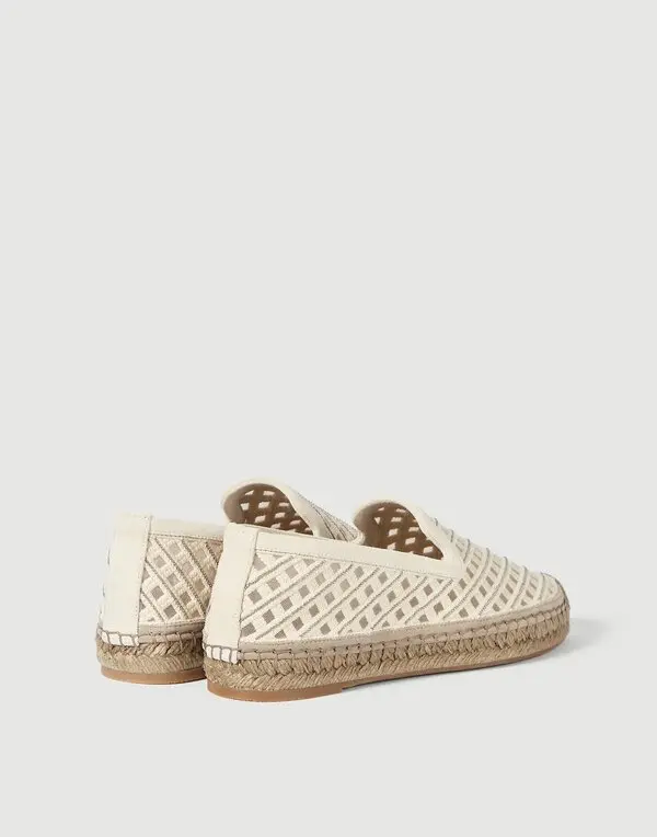 Brunello Cucinelli Cotton And Suede Espadrilles With Precious Net Detailing - Ivory