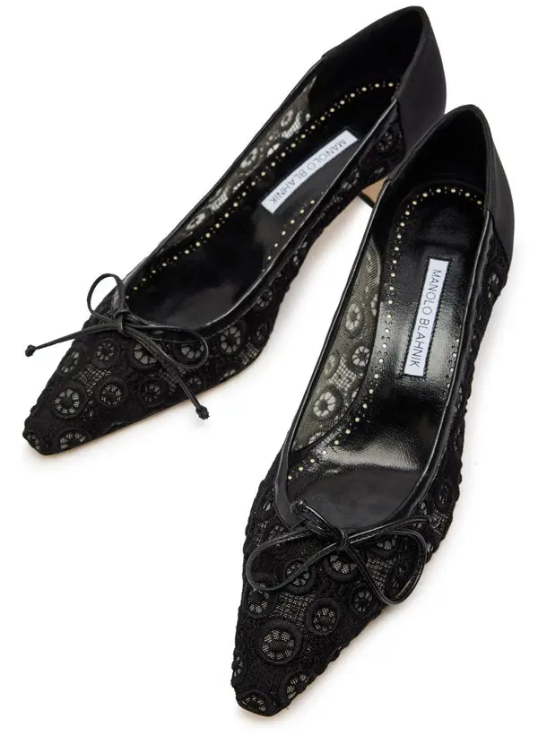 Manolo Blahnik Martebal 50 Lace And Satin Pumps