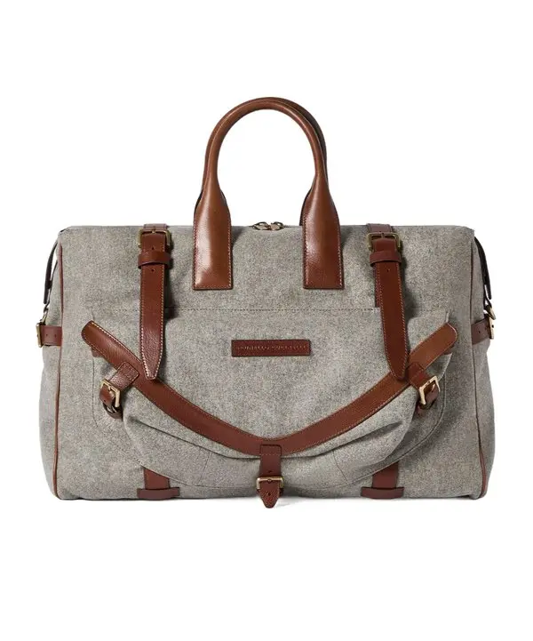 Brunello Cucinelli Virgin Wool, Alpaca And Cashmere Flannel Field Bag With Grained Calfskin Inserts - Medium Gray