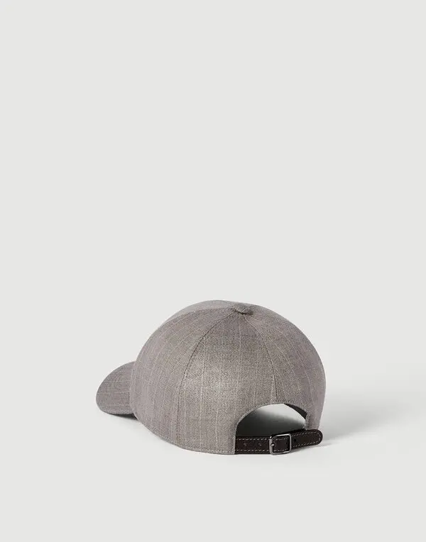 Brunello Cucinelli Sparkling Virgin-wool Pinstripe Baseball Cap With Shiny Band