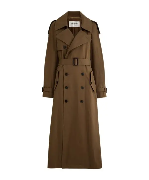 Saint Laurent Double-breasted Cotton-twill Trench Coat - Brown