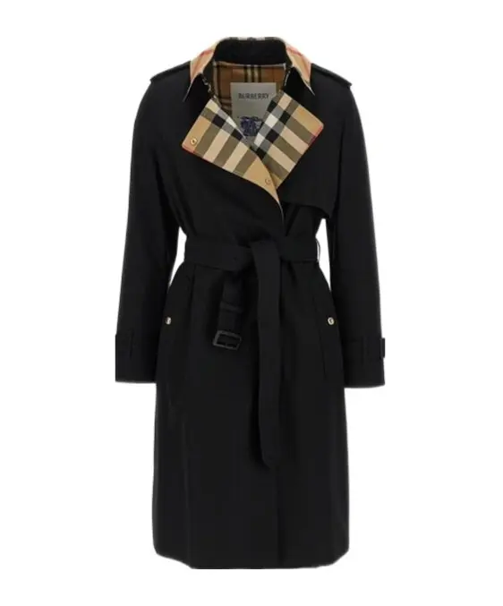 Burberry Long Check Collar Gabardine Trench Coat