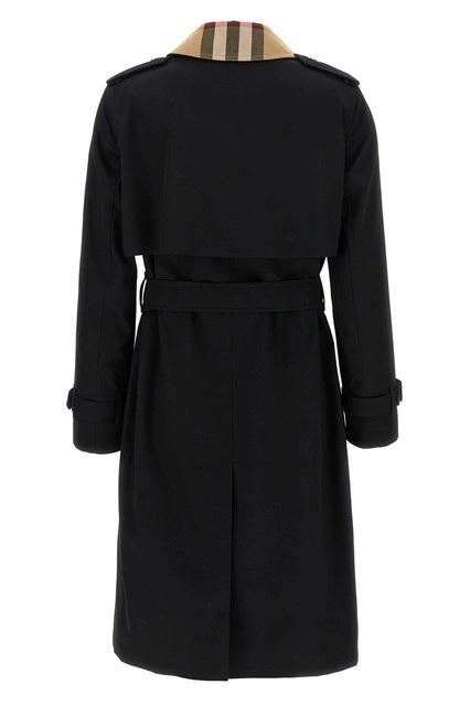 Burberry Long Check Collar Gabardine Trench Coat