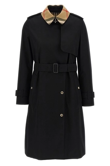 Burberry Long Check Collar Gabardine Trench Coat