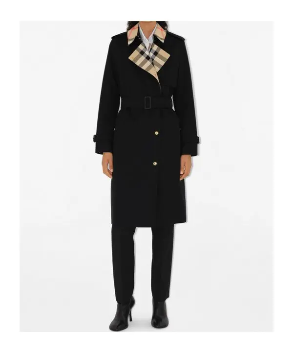 Burberry Long Check Collar Gabardine Trench Coat