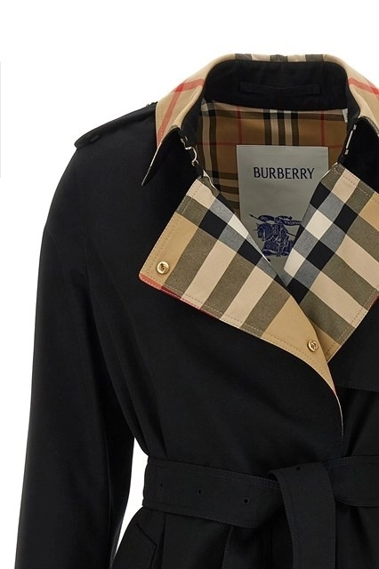 Burberry Long Check Collar Gabardine Trench Coat