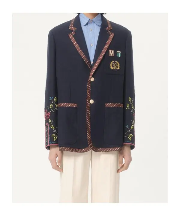 Valentino Garavani Embellished Lapel Long-sleeved Suit Jacket