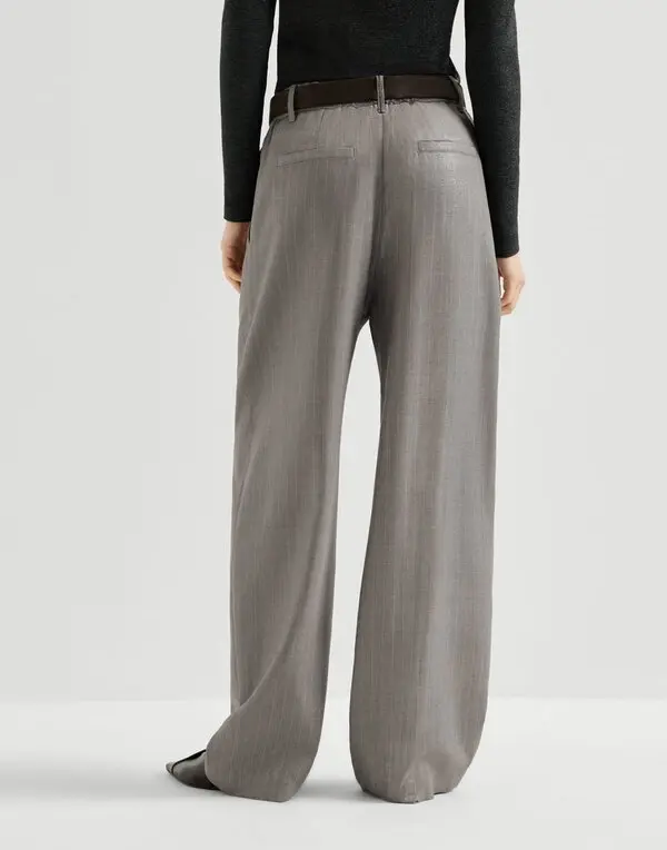 Brunello Cucinelli Virgin Wool Pinstripe Trousers With Monili - Gray