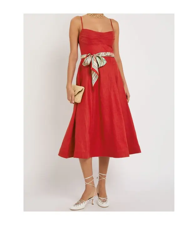 Zimmermann Rebellion Belted Linen Midi Dress