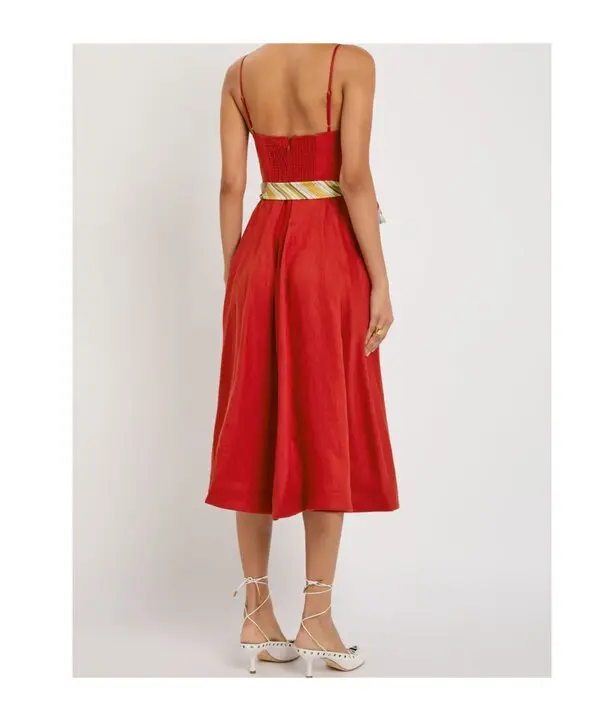 Zimmermann Rebellion Belted Linen Midi Dress