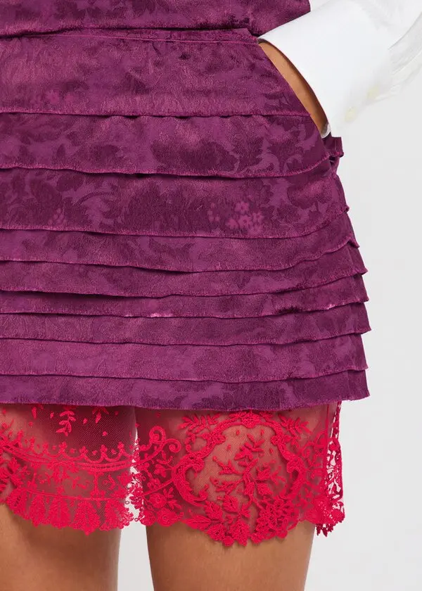 Saint Laurent Tiered Floral-jacquard Woven Mini Skirt