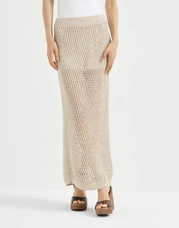 Brunello Cucinelli Hemp Dazzling Texture Net Knit Skirt