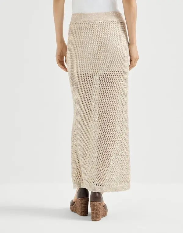 Brunello Cucinelli Hemp Dazzling Texture Net Knit Skirt