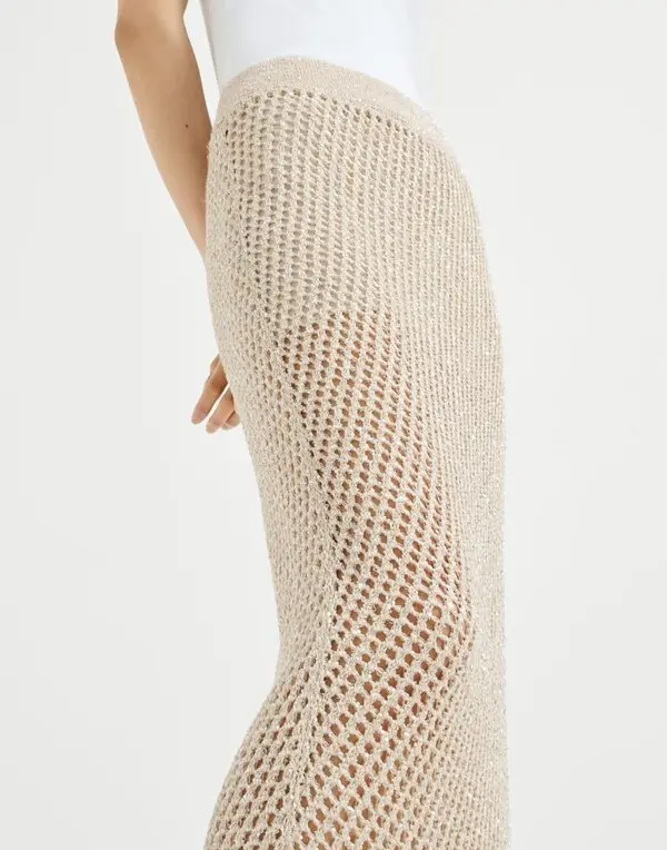 Brunello Cucinelli Hemp Dazzling Texture Net Knit Skirt