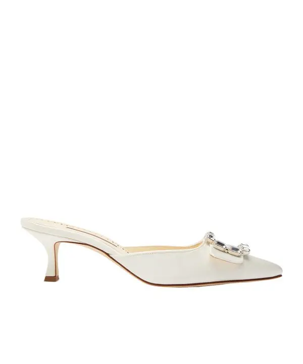 Manolo Blahnik Embellished Satin Pumps - White
