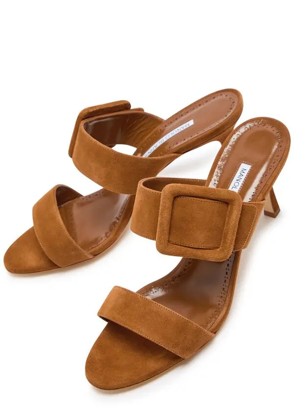 Manolo Blahnik Gable Suede Mules With Buckle Embellishment
