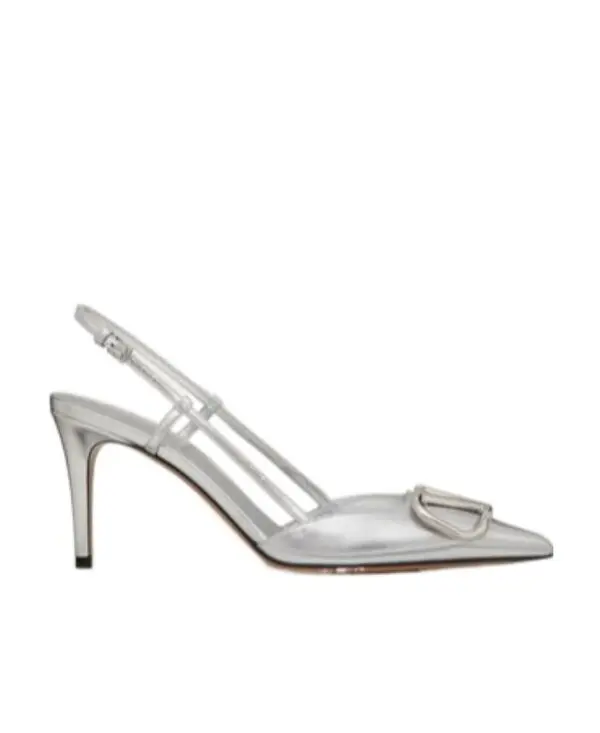 Valentino Garavani Vlogo Signature Pointed Toe Slingback Pumps - Gray