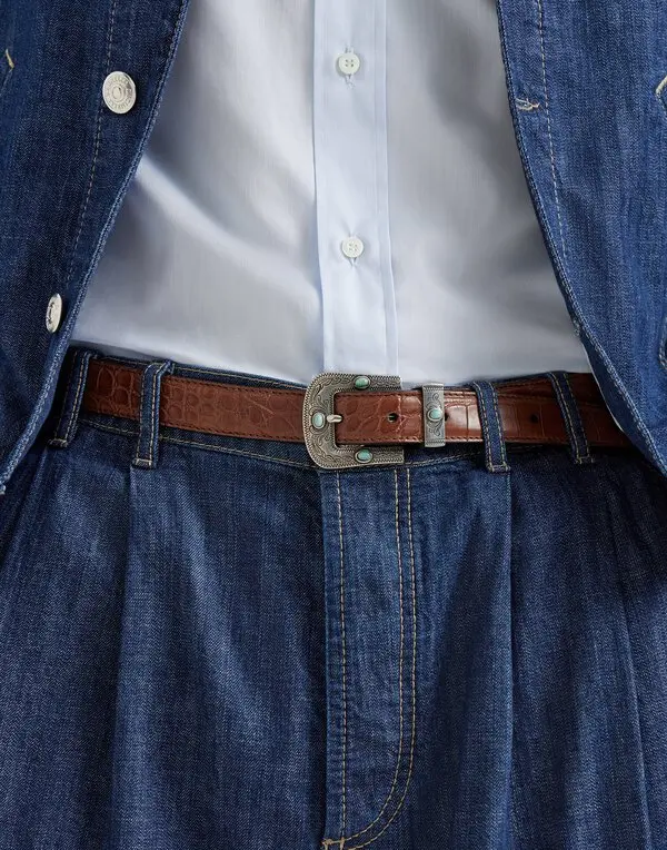 Brunello Cucinelli Alligator Detailed Buckle And Tip Belt