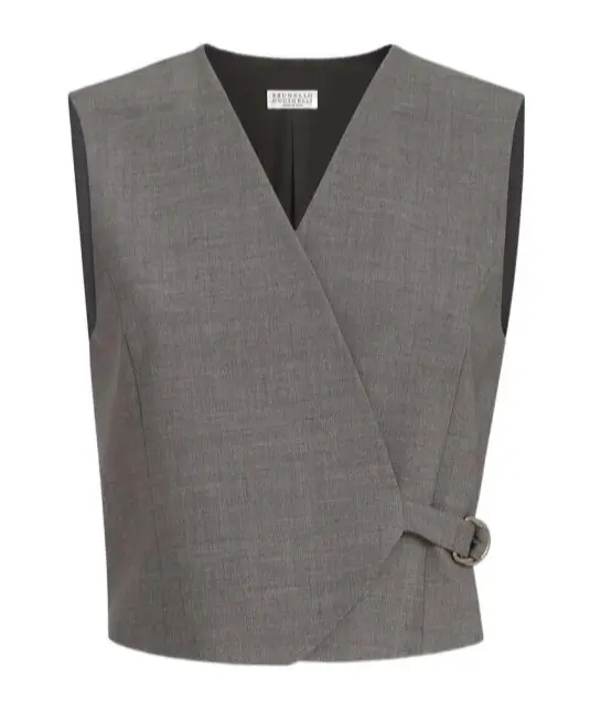 Brunello Cucinelli Tropical Luxury Wool Vest With Monili - Gray