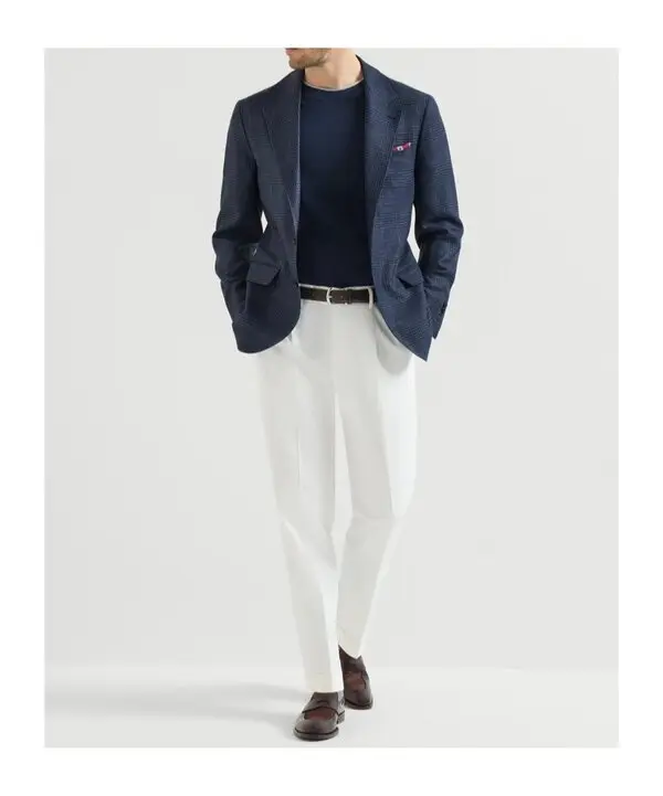 Brunello Cucinelli Wool, Silk And Linen Prince Of Wales Deconstructed Blazer - Denim