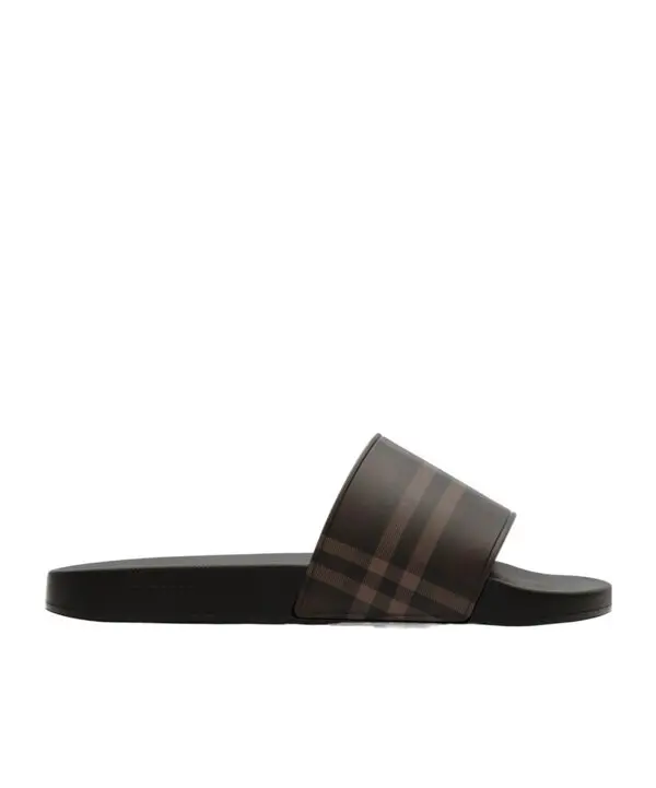 Burberry Check Slides - Dark Brown