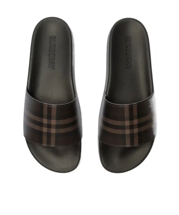 Burberry Check Slides - Dark Brown