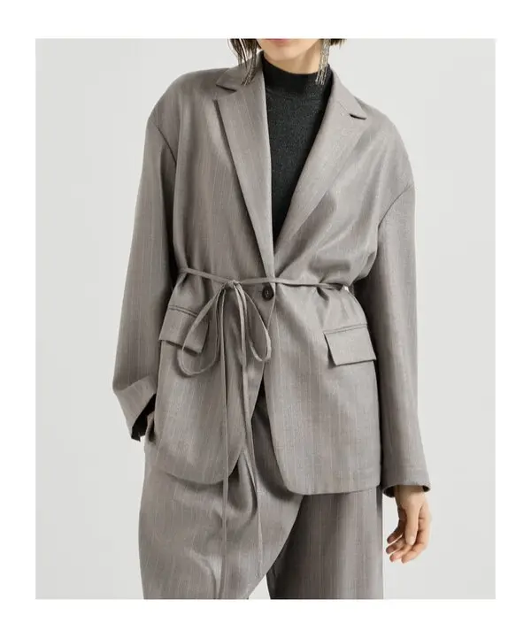 Brunello Cucinelli Sparkling Virgin-wool Pinstripe Blazer With Monili