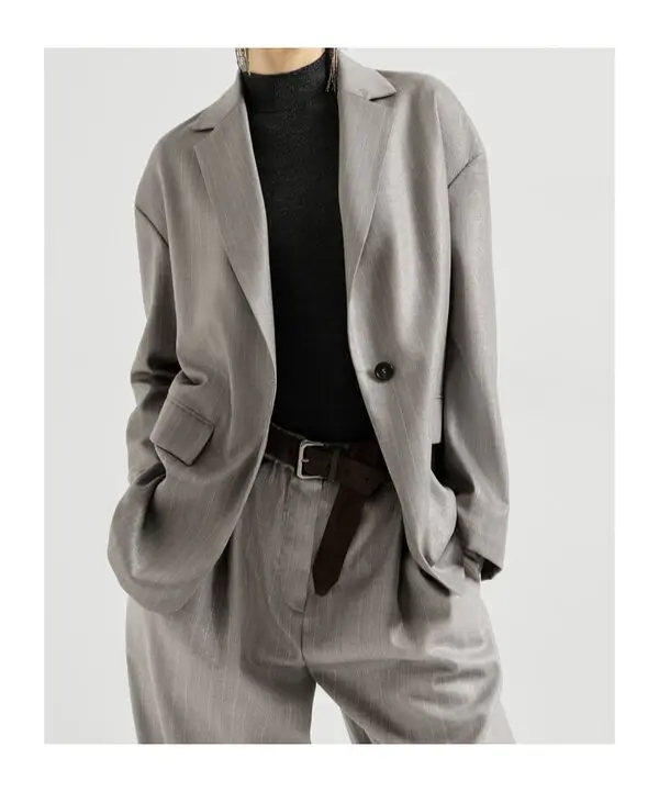 Brunello Cucinelli Sparkling Virgin-wool Pinstripe Blazer With Monili
