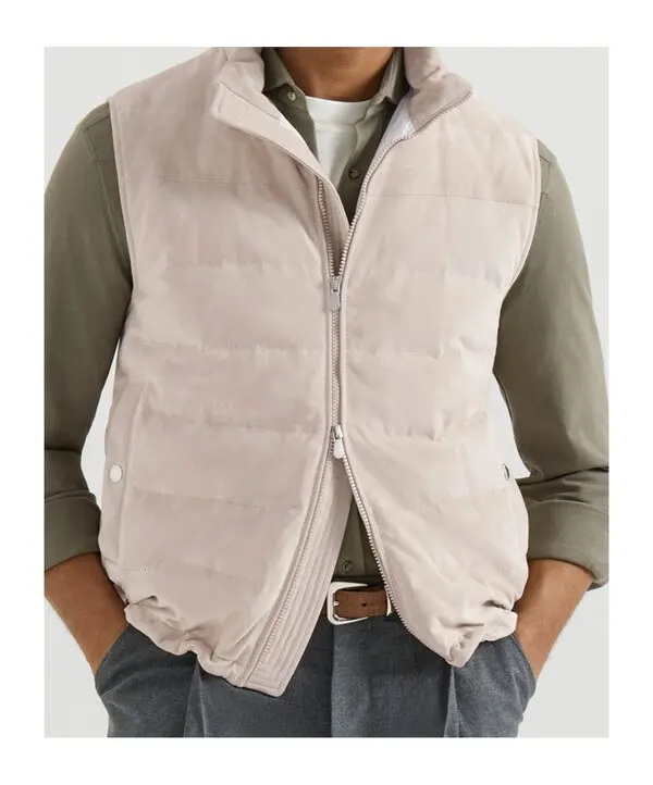 Brunello Cucinelli Suede Down Vest With Packable Hood