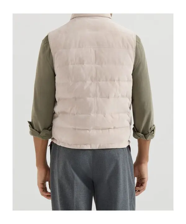 Brunello Cucinelli Suede Down Vest With Packable Hood