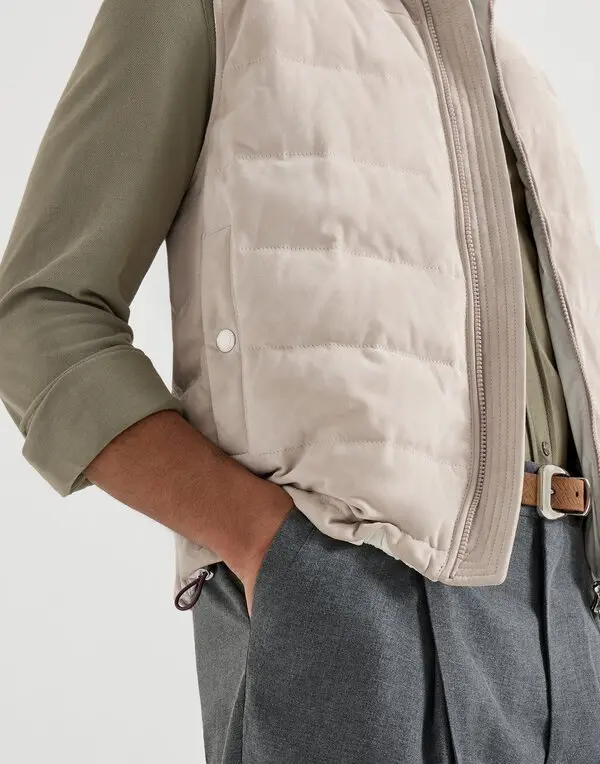 Brunello Cucinelli Suede Down Vest With Packable Hood