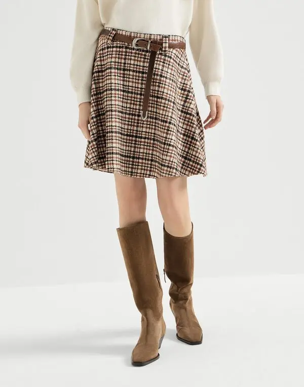 Brunello Cucinelli Checked Wool And Alpaca Mini Circle Skirt