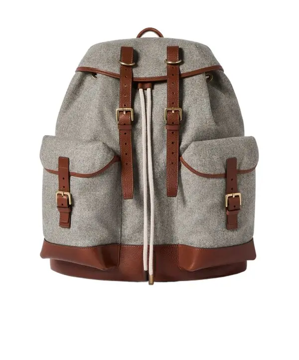 Brunello Cucinelli Virgin Wool, Alpaca And Cashmere Field Backpack With Grained Calfskin Inserts - Medium Gray