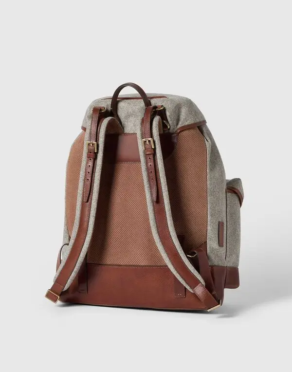 Brunello Cucinelli Virgin Wool, Alpaca And Cashmere Field Backpack With Grained Calfskin Inserts - Medium Gray