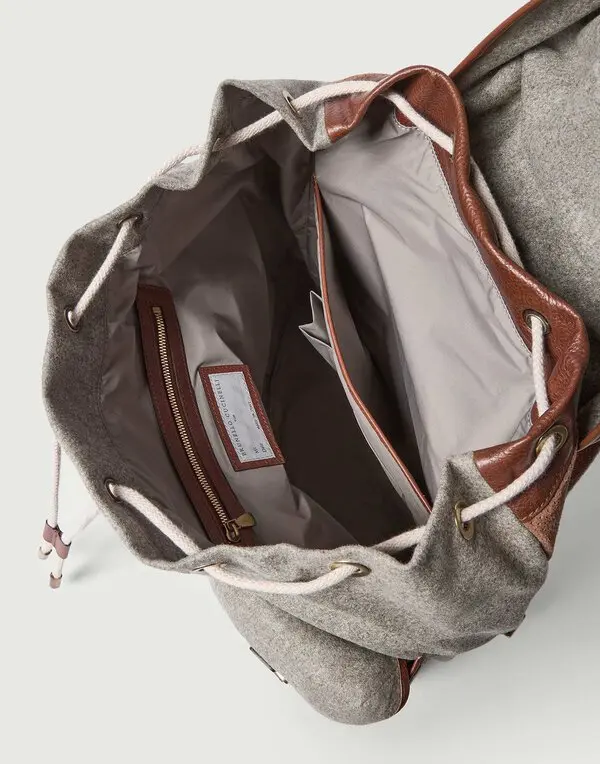 Brunello Cucinelli Virgin Wool, Alpaca And Cashmere Field Backpack With Grained Calfskin Inserts - Medium Gray