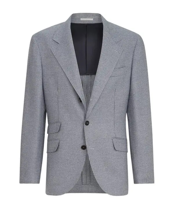 Brunello Cucinelli Cashmere And Silk Houndstooth Flannel Deconstructed Cavallo Blazer