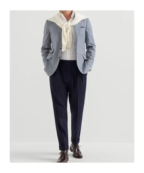 Brunello Cucinelli Cashmere And Silk Houndstooth Flannel Deconstructed Cavallo Blazer