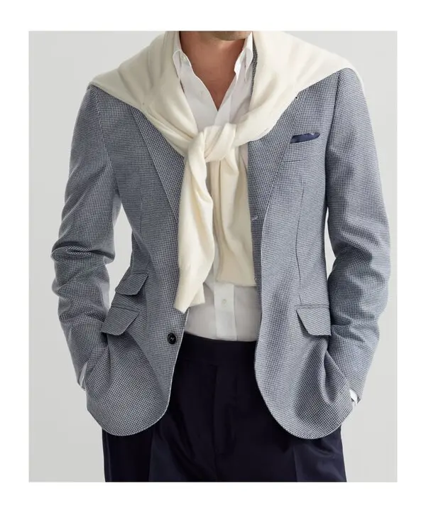 Brunello Cucinelli Cashmere And Silk Houndstooth Flannel Deconstructed Cavallo Blazer