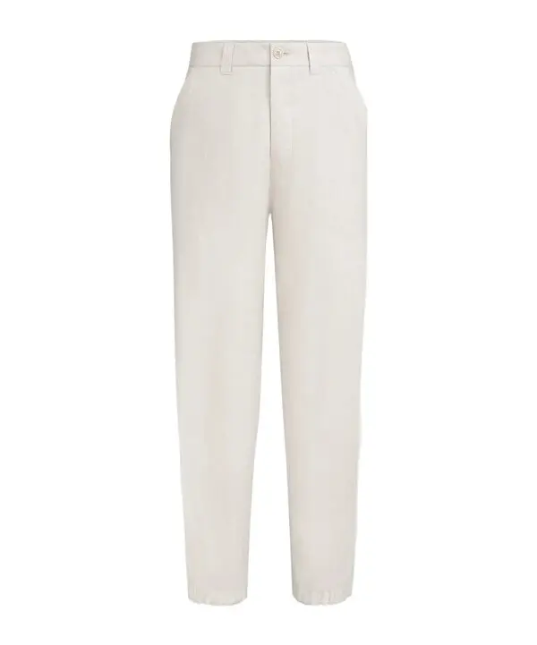 Brunello Cucinelli Linen Micro Chevron Trousers With Drawstrings - White