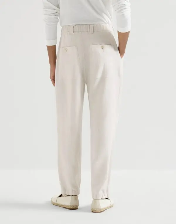 Brunello Cucinelli Linen Micro Chevron Trousers With Drawstrings - White
