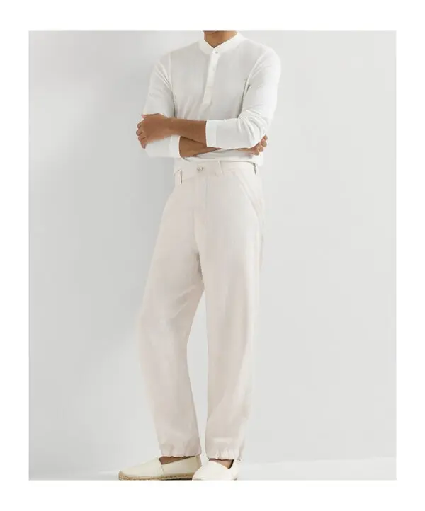 Brunello Cucinelli Linen Micro Chevron Trousers With Drawstrings - White