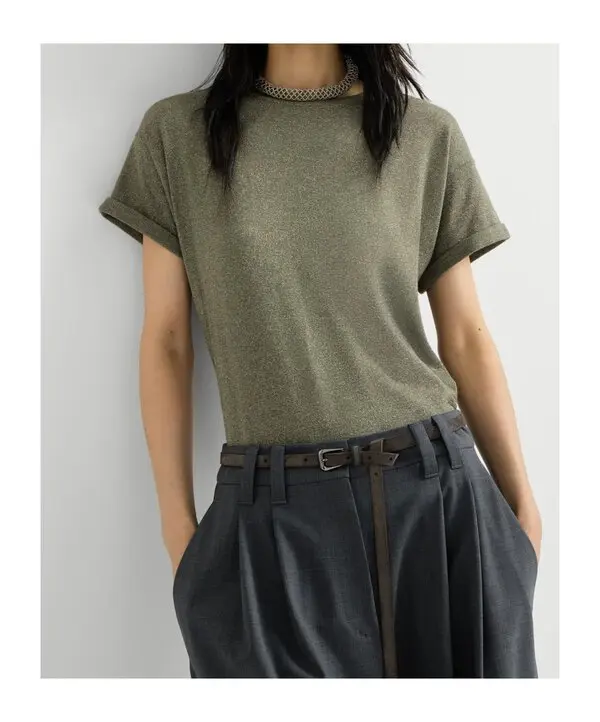 Brunello Cucinelli Sparkling Cashmere And Silk Lightweight Knit T-shirt - Origano