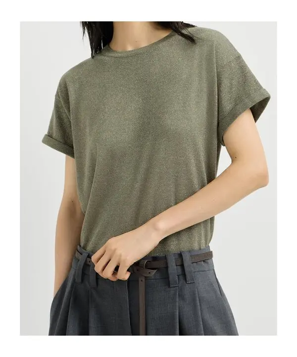 Brunello Cucinelli Sparkling Cashmere And Silk Lightweight Knit T-shirt - Origano