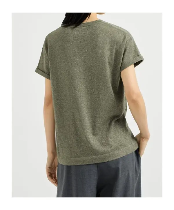 Brunello Cucinelli Sparkling Cashmere And Silk Lightweight Knit T-shirt - Origano