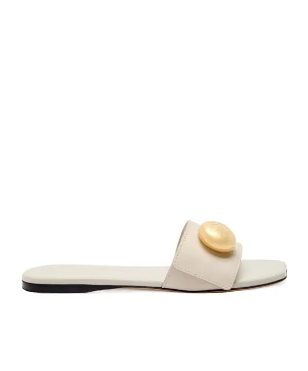 Loewe Pebble Logo Leather Sliders - Nude